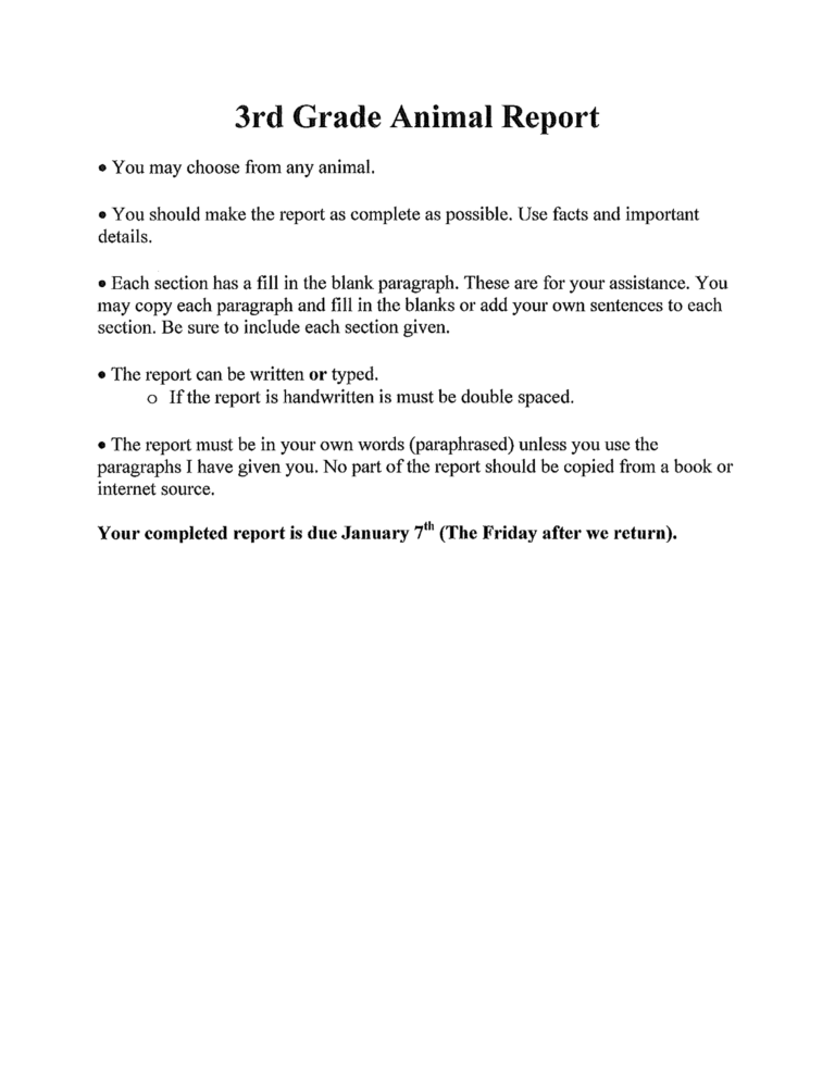 3Rd Grade Animal Report Template Free Download In Book Report Template ...