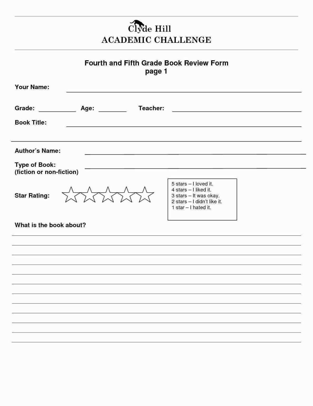 4Th Grade Book Report Worksheets | Printable Worksheets And inside ...