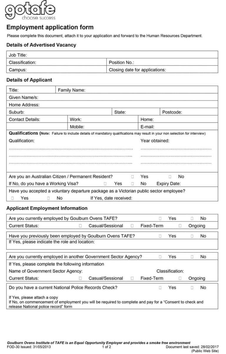 50 Free Employment / Job Application Form Templates in Job Application ...