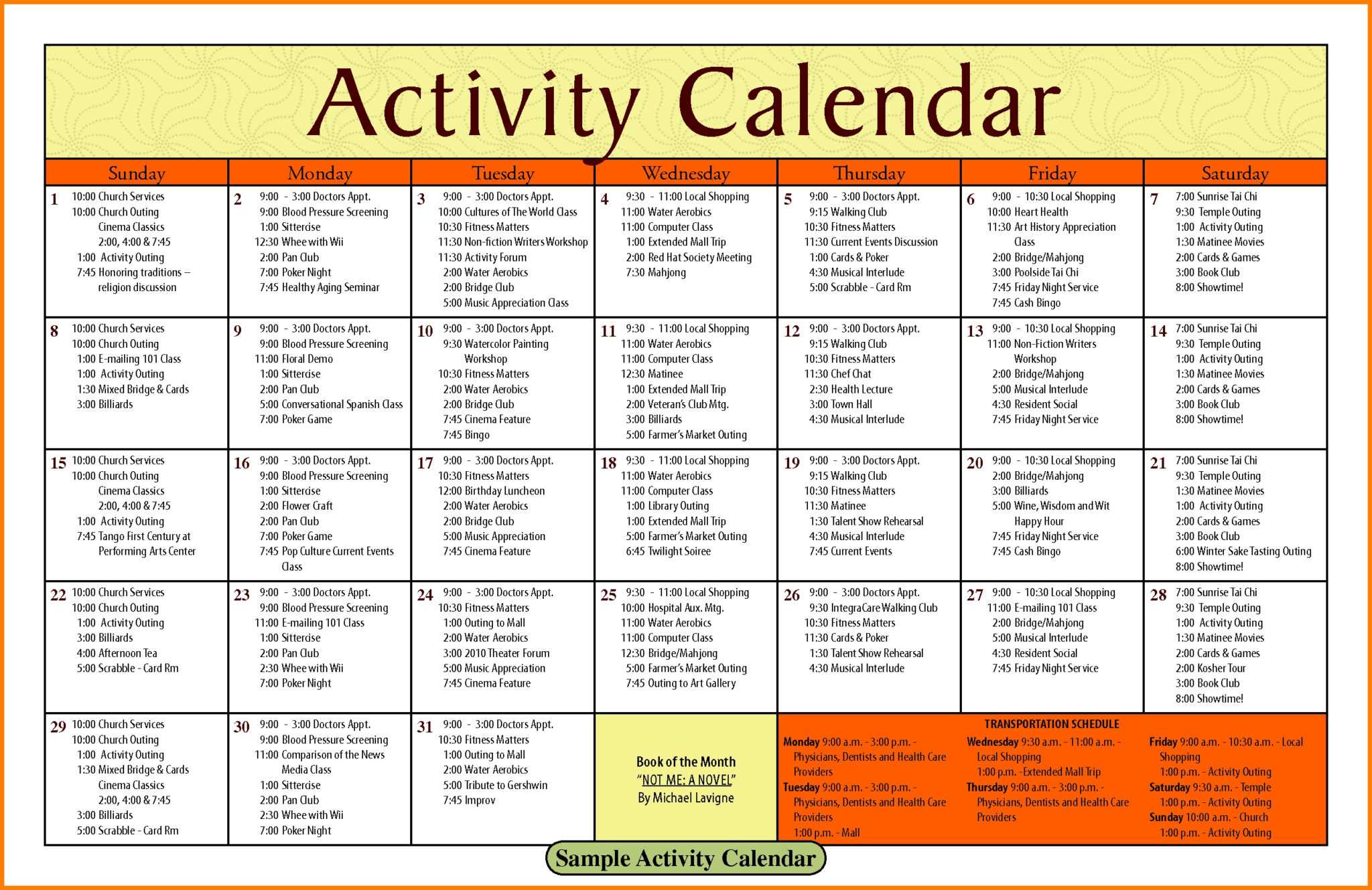Activity Calendar Template – Printable Week Calendar with Blank ...