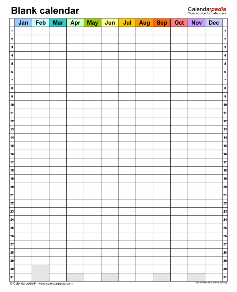 Blank Calendars – Free Printable Microsoft Word Templates inside Blank ...