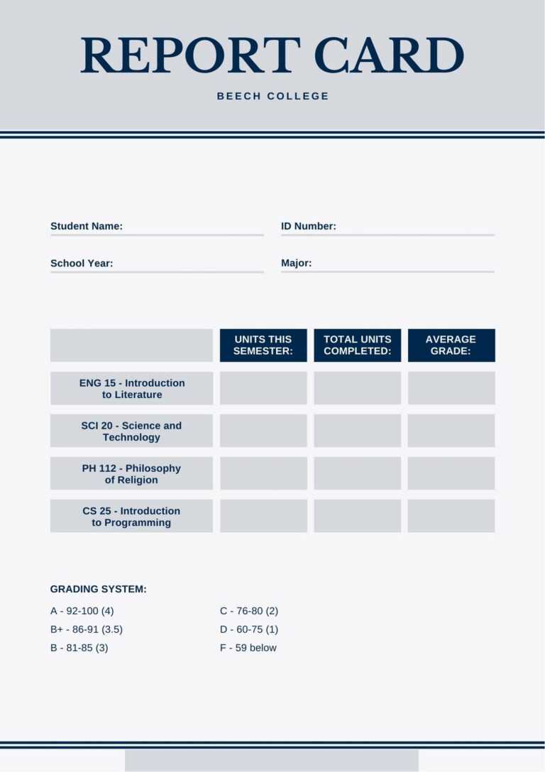 Blue And Gray Simple College Report Card – Templatescanva in College ...