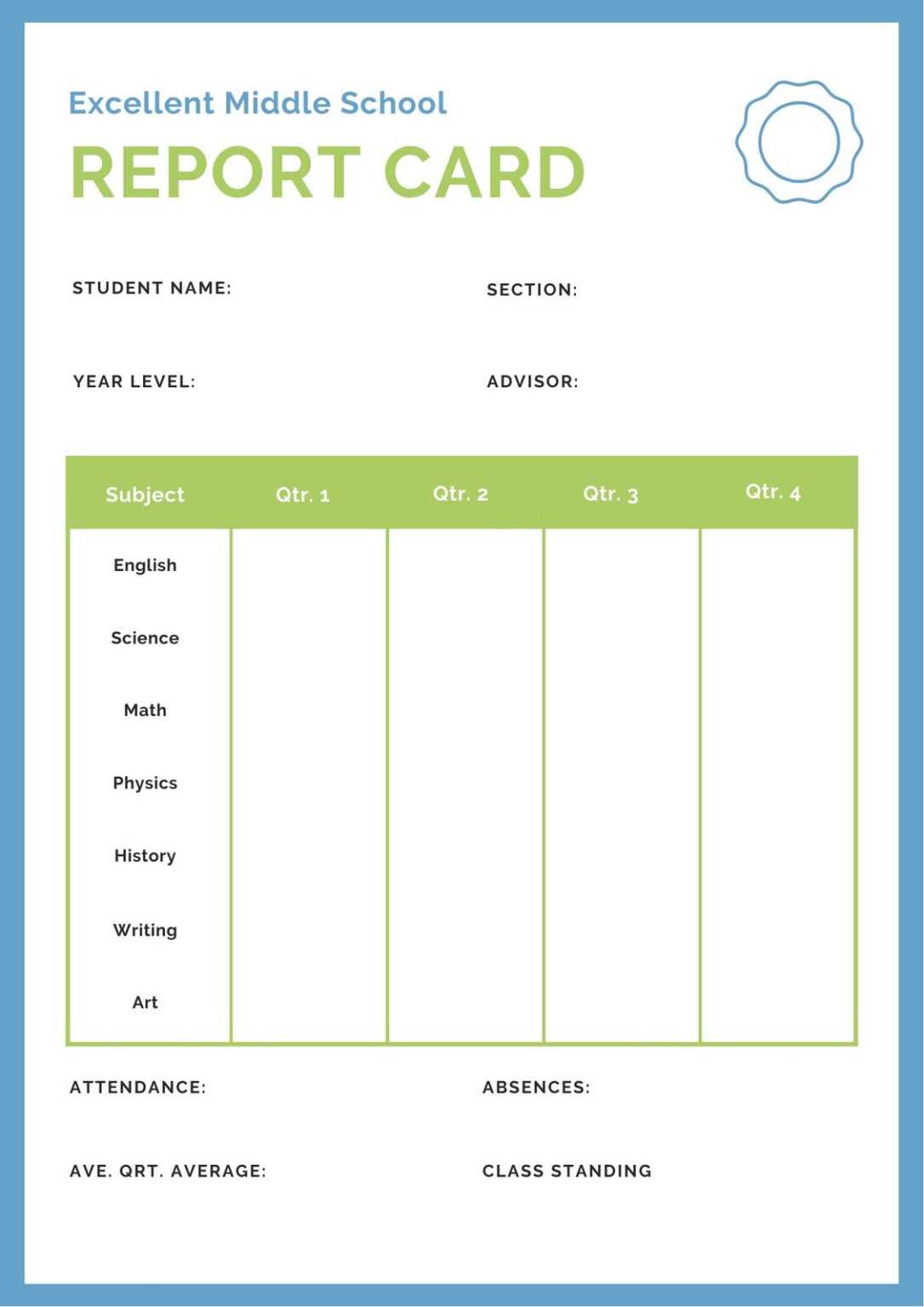 Blue Green Middle School Seal Report Card – Templatescanva with Middle ...