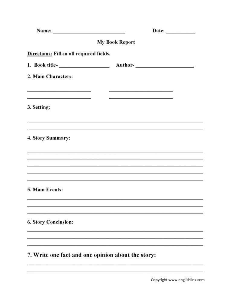 Book Report Template 8Th Grade with Book Report Template Grade 1 ...