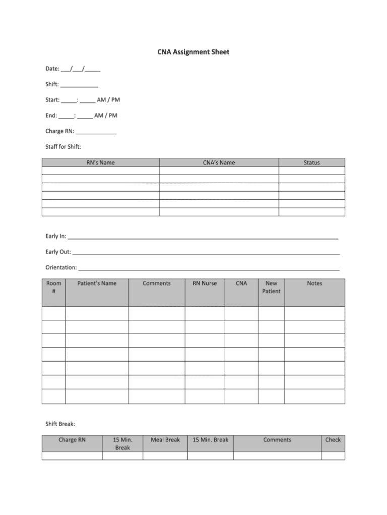 Cna Assignment Sheet Templates – Fill Online, Printable pertaining to ...