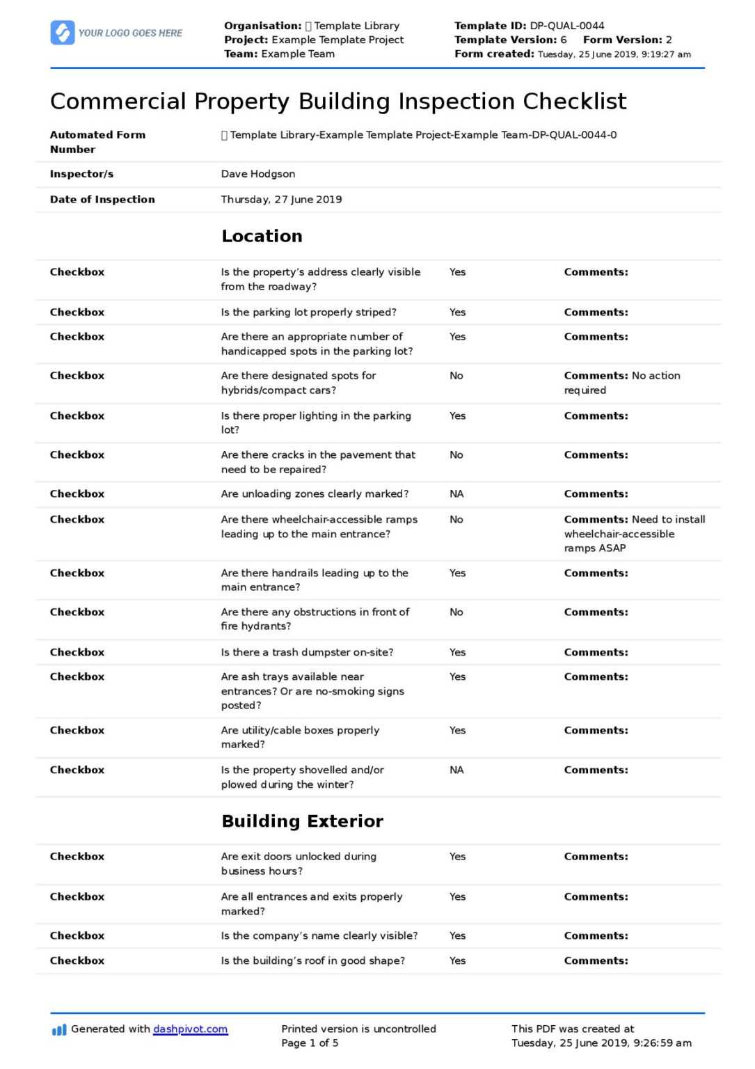 Commercial Property Inspection Checklist Template (Use It in Commercial ...
