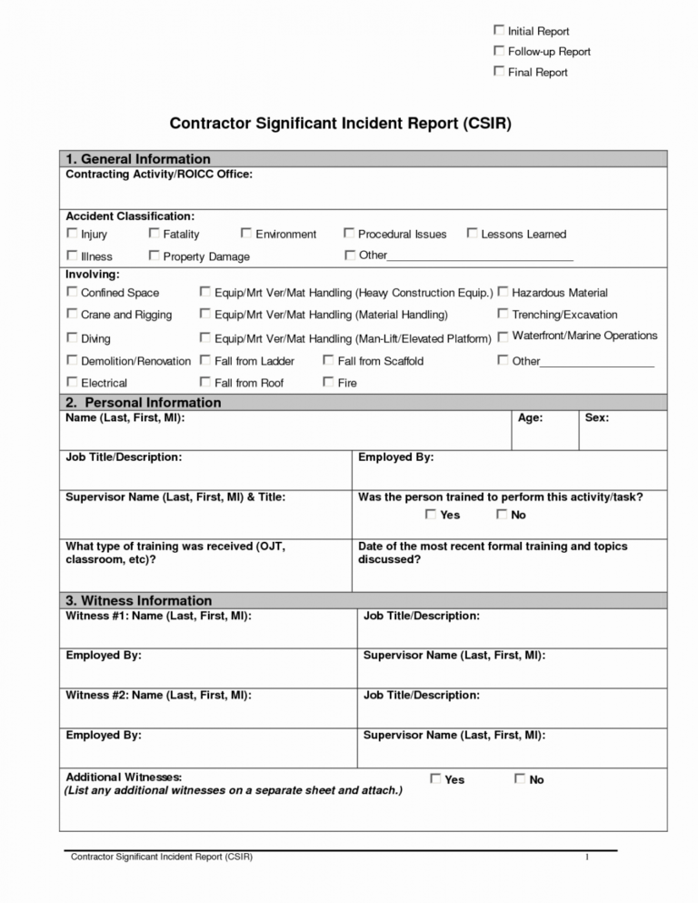 Editable Accident Estigation Form Template Uk Report Format intended ...