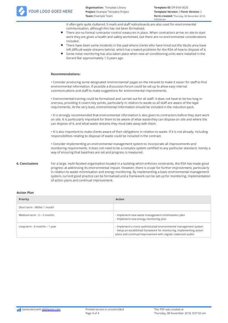 Environmental Audit Report Example [A Free And Editable inside Waste ...