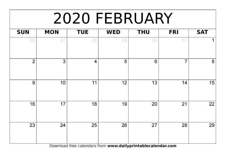 February 2020 Calendar Printable – Blank Templates – 2020 with Blank ...