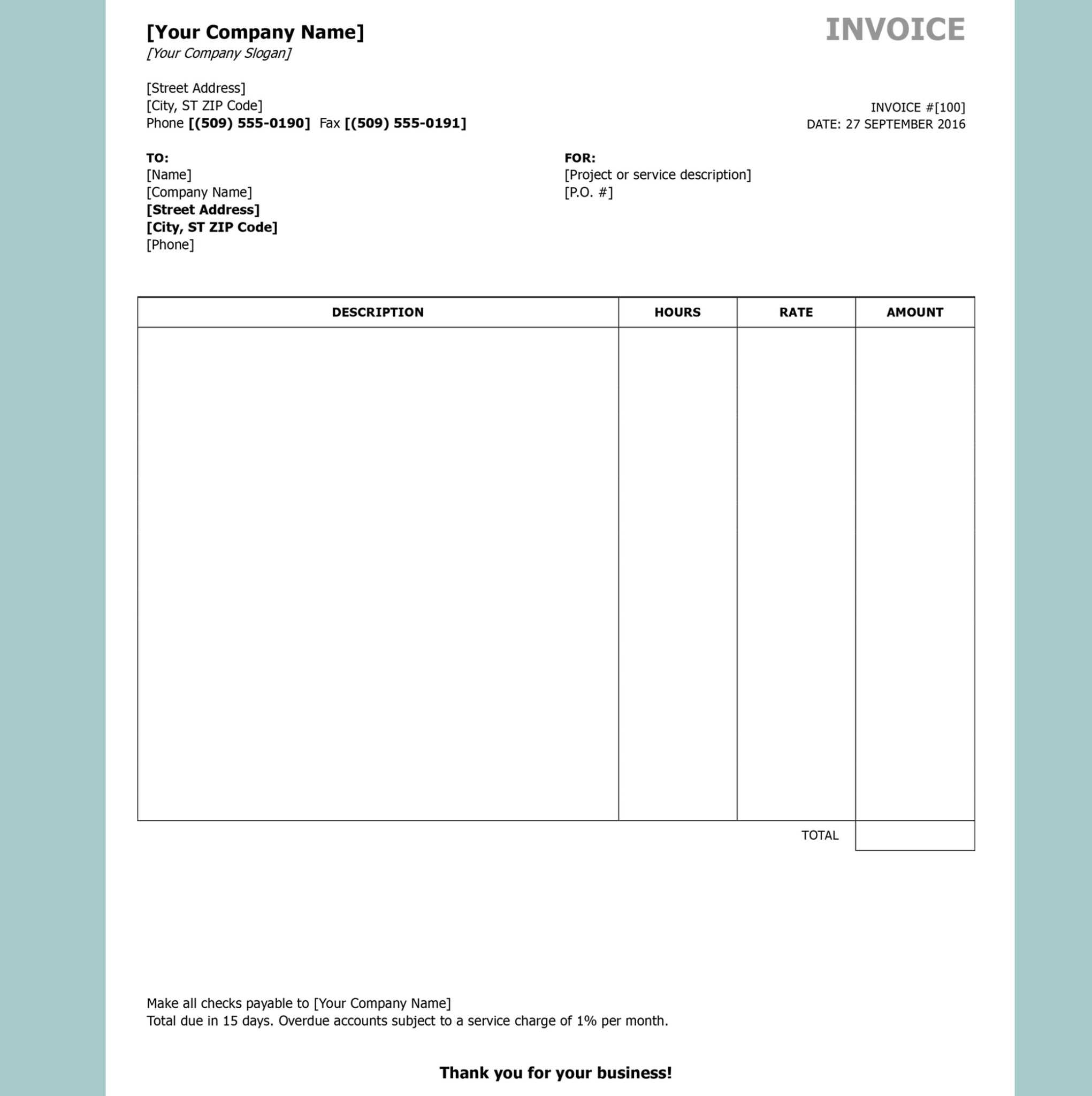 Invoice Template For Word – Free Simple Invoice for Free Downloadable ...