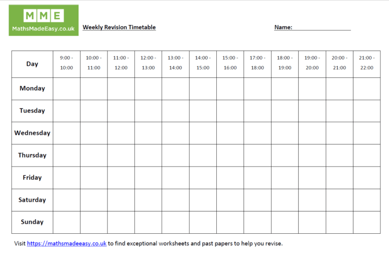 Blank Revision Timetable Template – Complete.maexproit.com