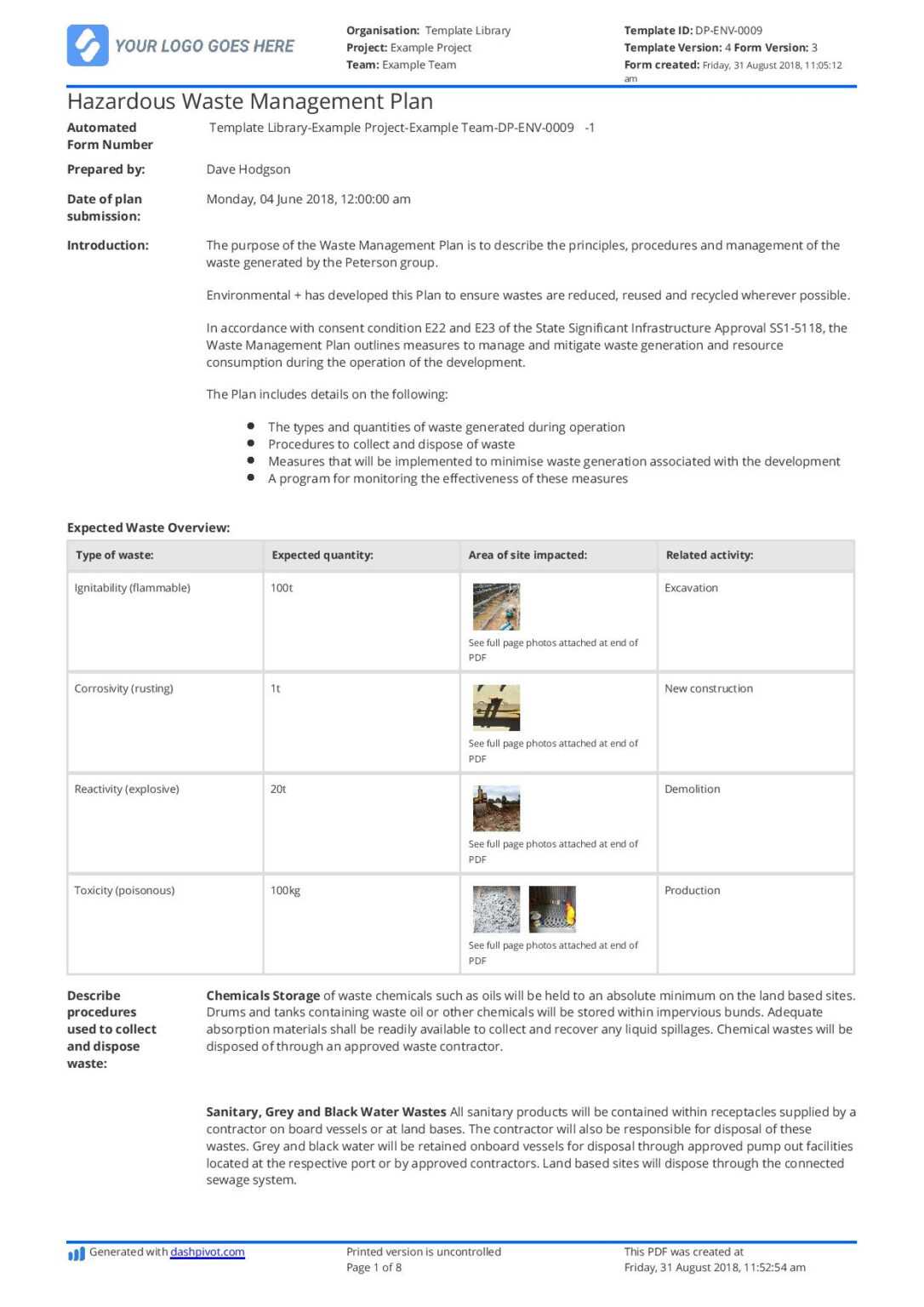 Hazardous Waste Management Plan Template – Free And Editable regarding ...