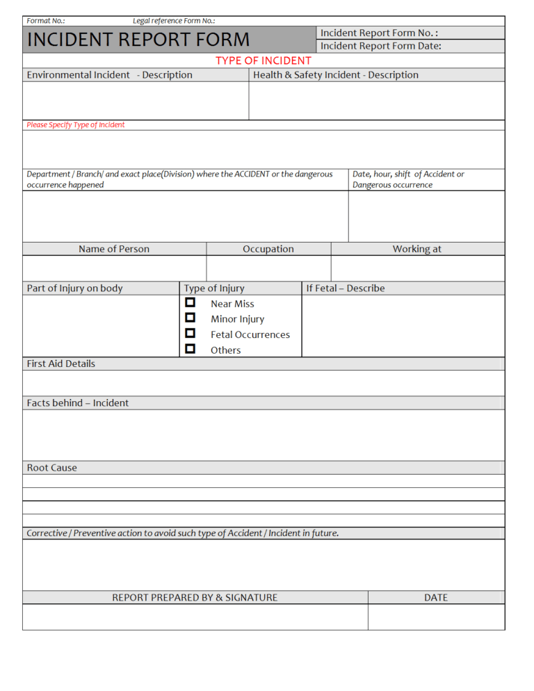 Incident Report Form – intended for Incident Report Template Itil ...