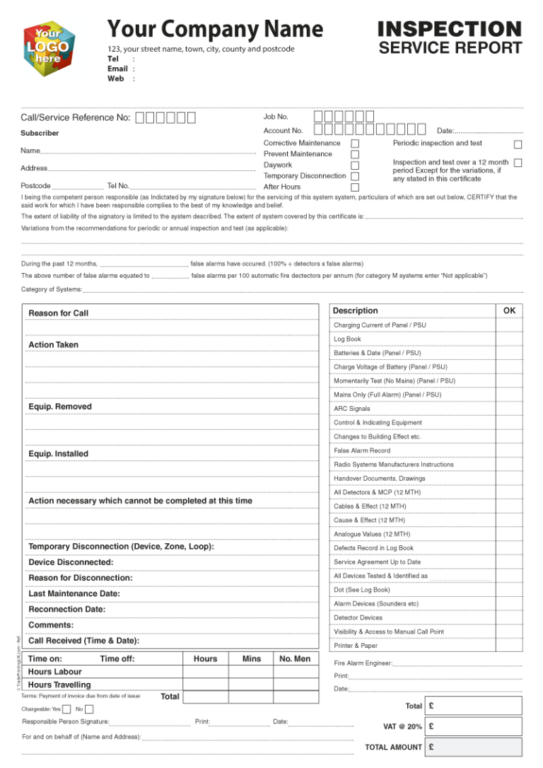 Inspection Service Report Templates For Ncr Print From £40 with regard ...