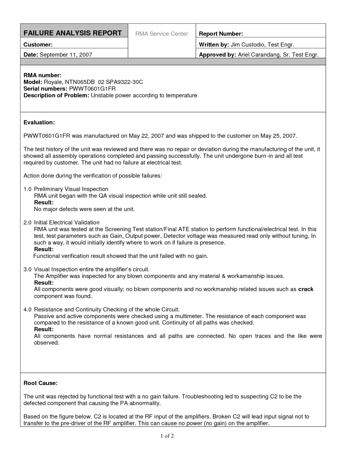 Inspirational Failure Analysis Report Template Sample With in Rma ...