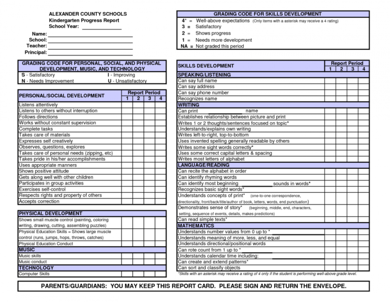 Kindergarten Report Card Template Free Preschool Conference within Preschool Progress Report ...