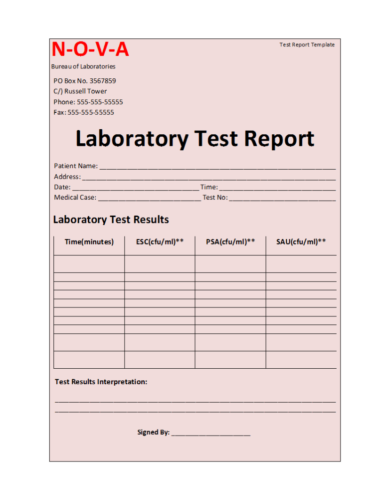 Laboratory Test Report Template throughout Acceptance Test Report ...
