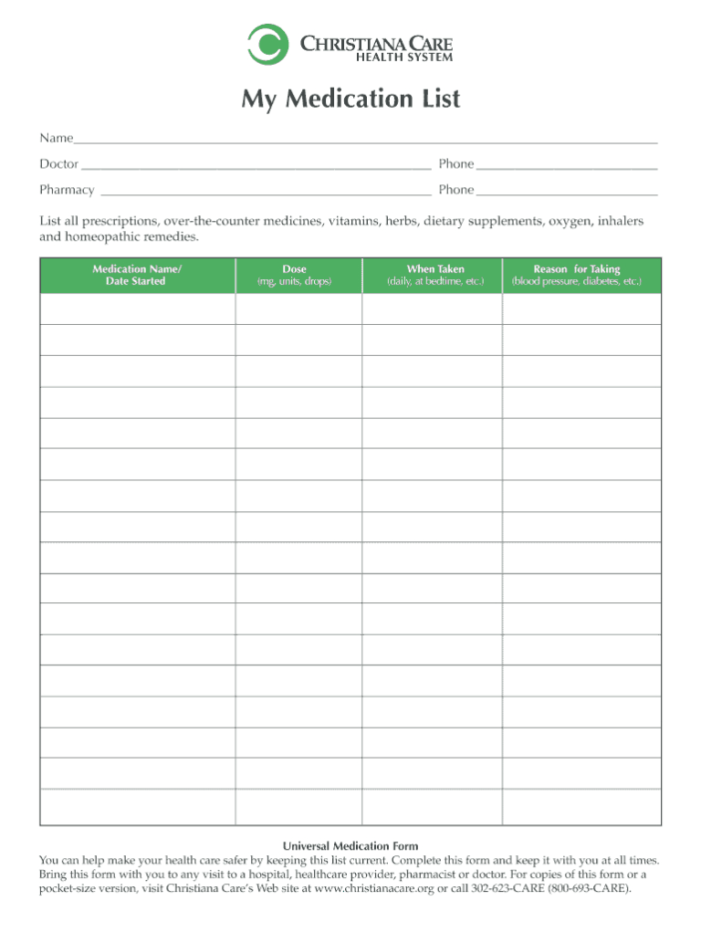 Blank Medication List Templates – Complete.maexproit.com