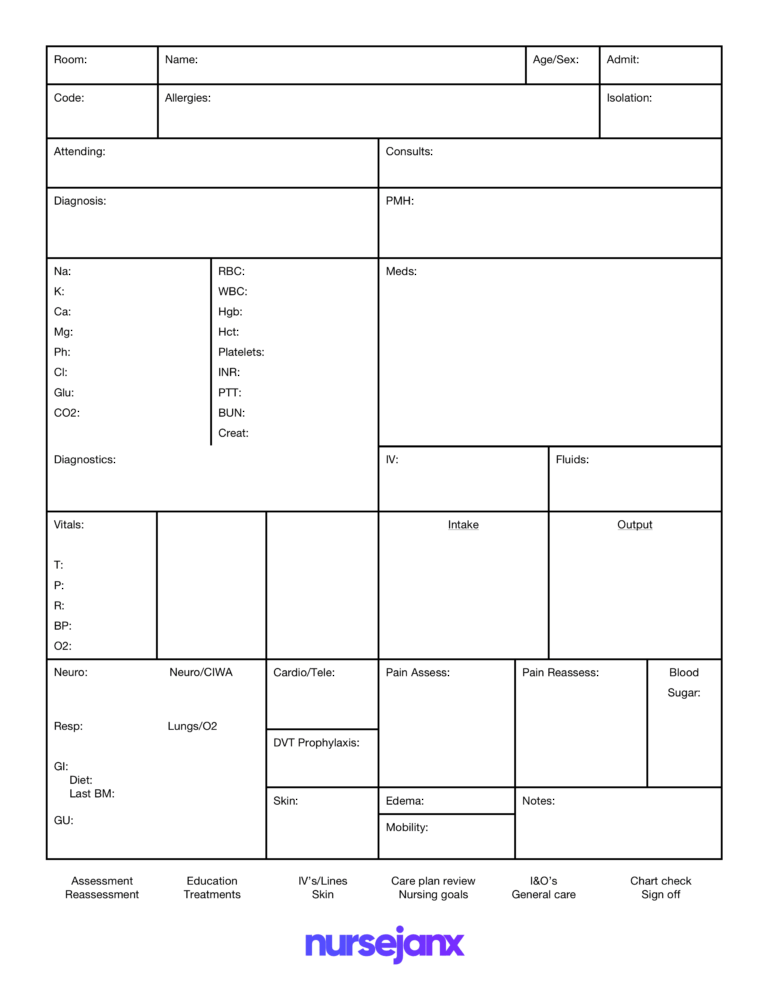 Nurse Shift Report Sheet Template - Professional Plan Templates