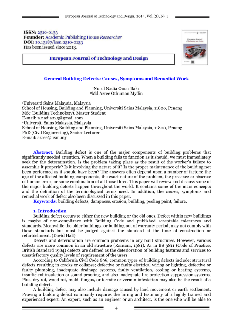 Pdf) General Building Defects: Causes, Symptoms And Remedial throughout ...
