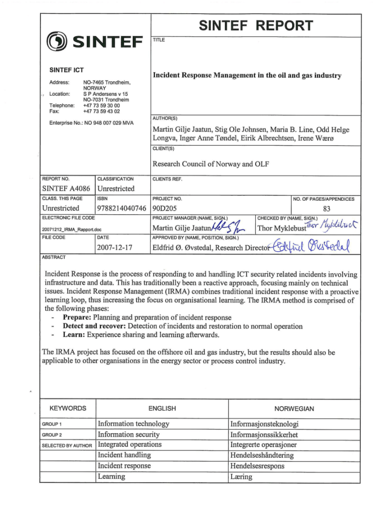 Pdf) Incident Response Management In The Oil And Gas Industry inside ...