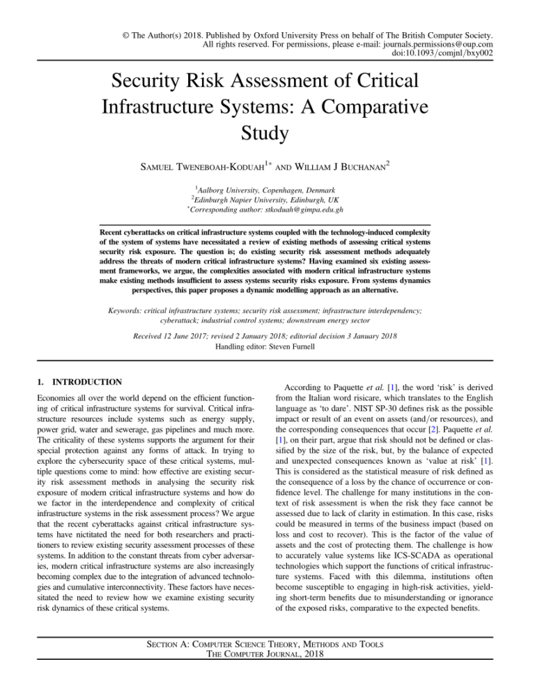 Pdf) Security Risk Assessment Of Critical Infrastructure with Physical ...