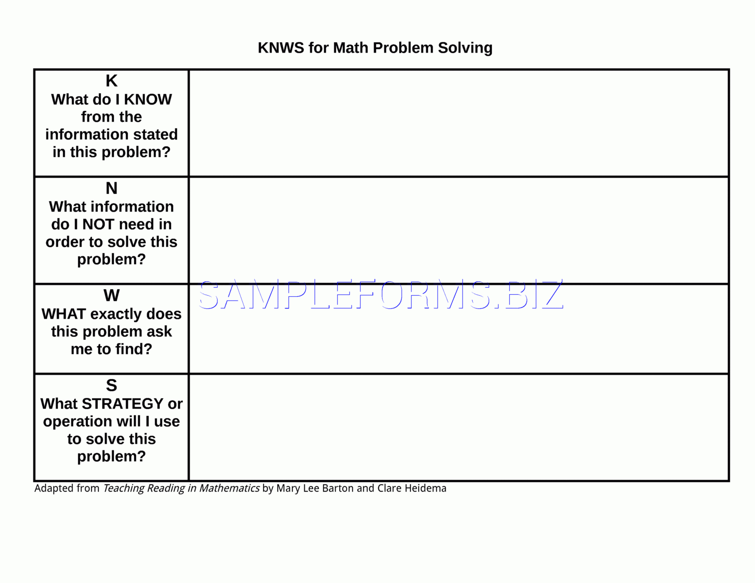 Preview Pdf Kwl Chart For Math Problem Solving, 1 for Kwl Chart ...