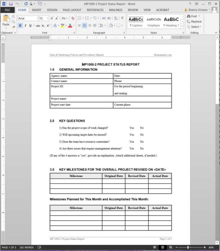 Project Status Report Template | Mp1000-2 for Project Management Status Report Template ...