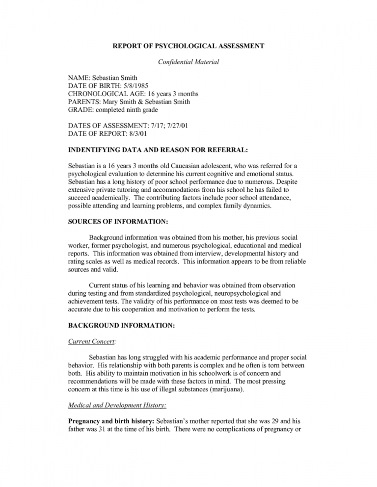 Psychological Assessment Report Template Invitation within School ...