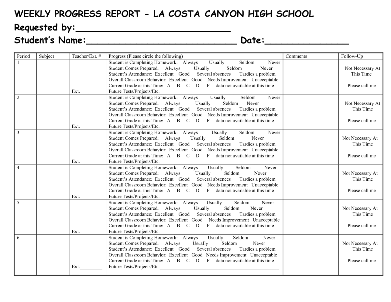Report Template For Students ] – 5 Weekly Progress Report with High ...