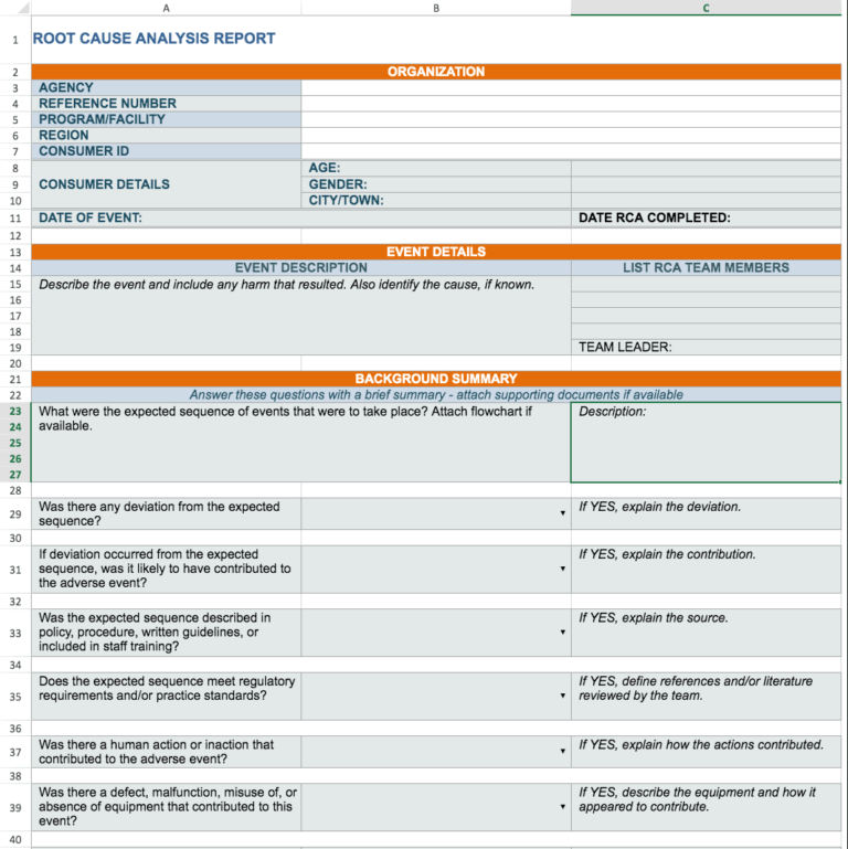 Root Cause Analysis Template | Visual Paradigm Tabular within Root ...