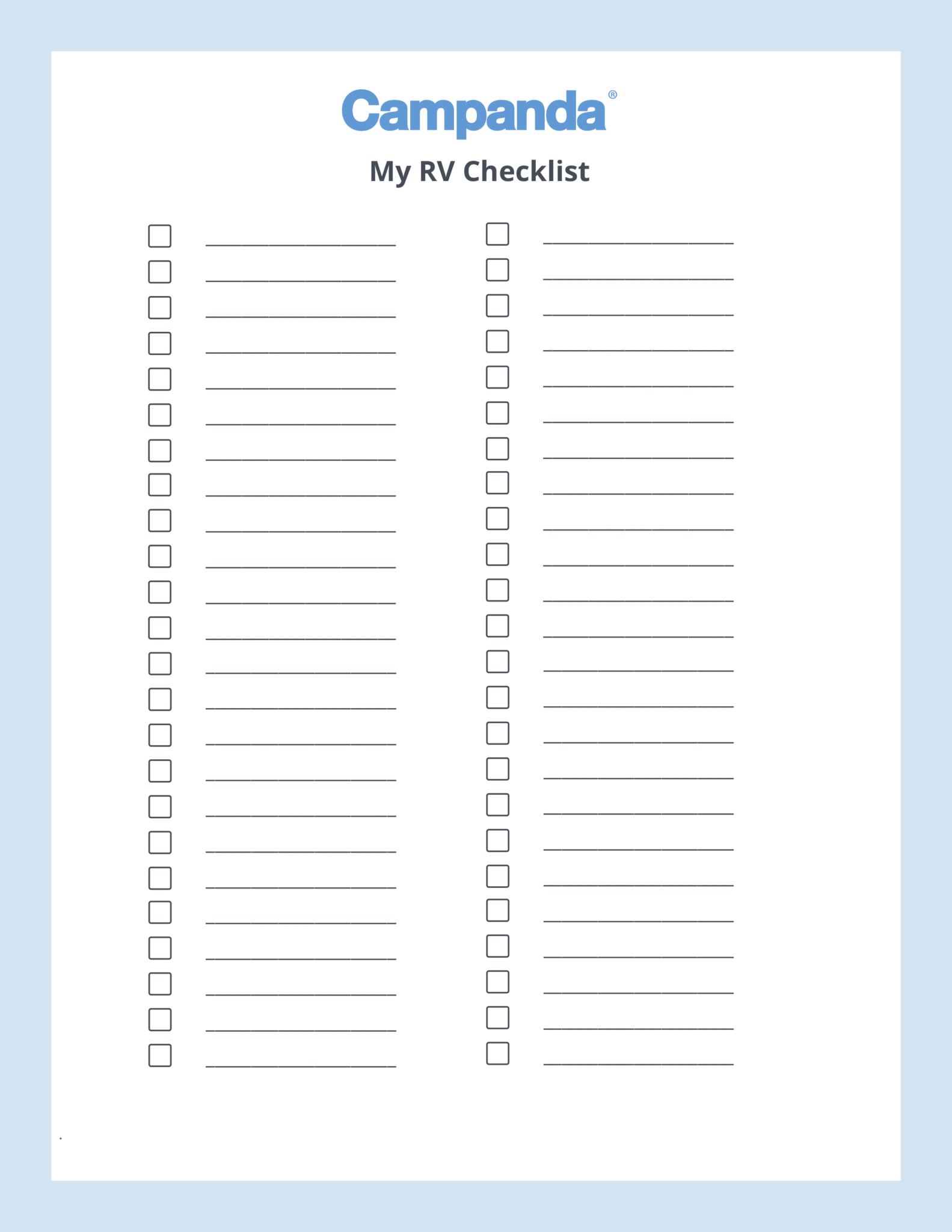 Rv Checklists: 6 Printable Packing Lists | Campanda inside Blank ...