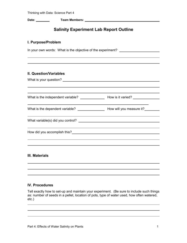 Salinity Experiment Reporting Template inside Science Experiment Report ...