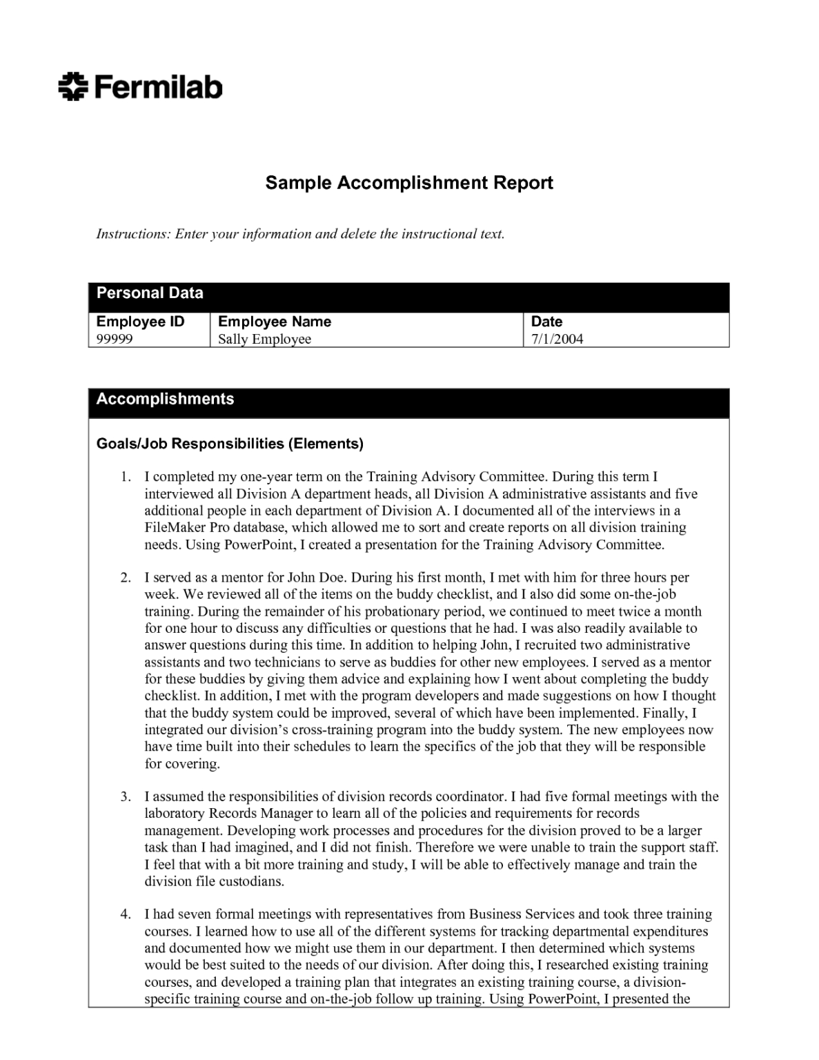 Simple Accomplishment Report Template Sample : V-M-D for Simple Report ...