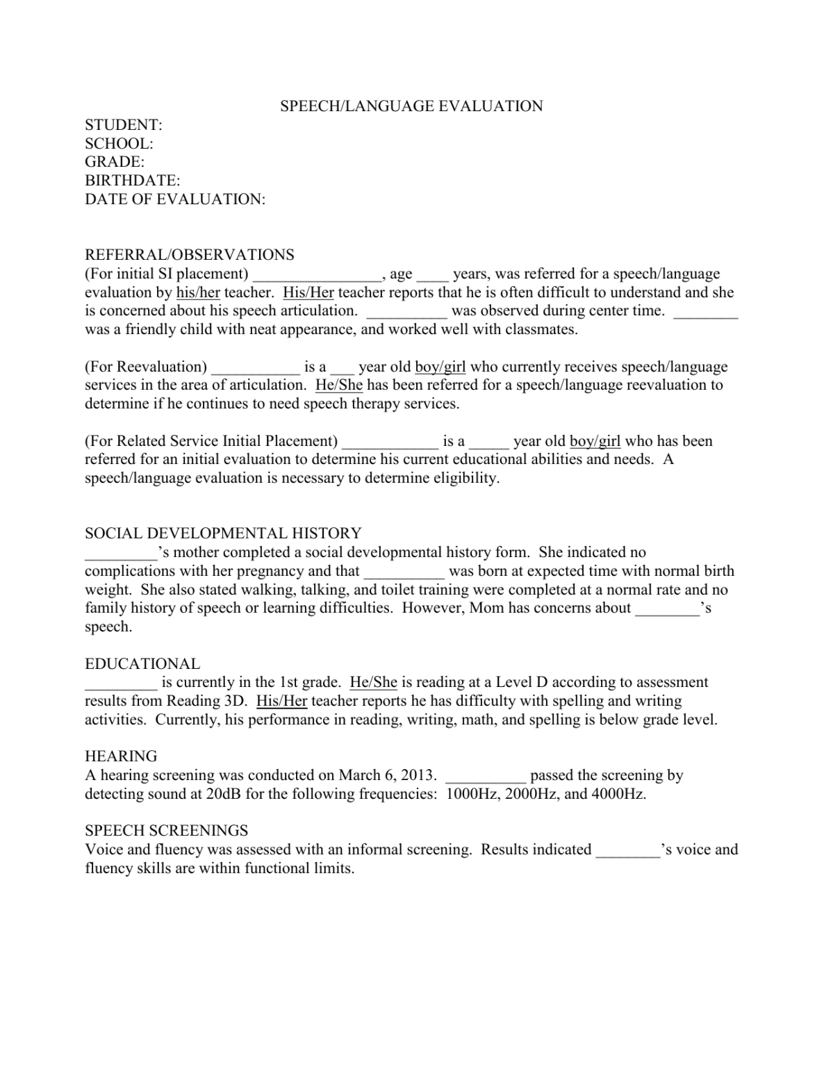 Speech-Evaluation-Report-Template-21 with Speech And Language Report ...