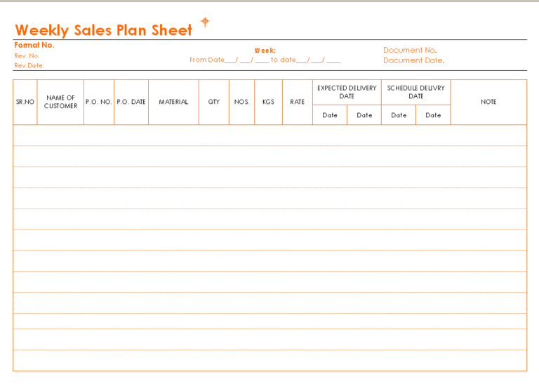 Weekly Sales Plan Sheet Format throughout Sales Visit Report Template ...